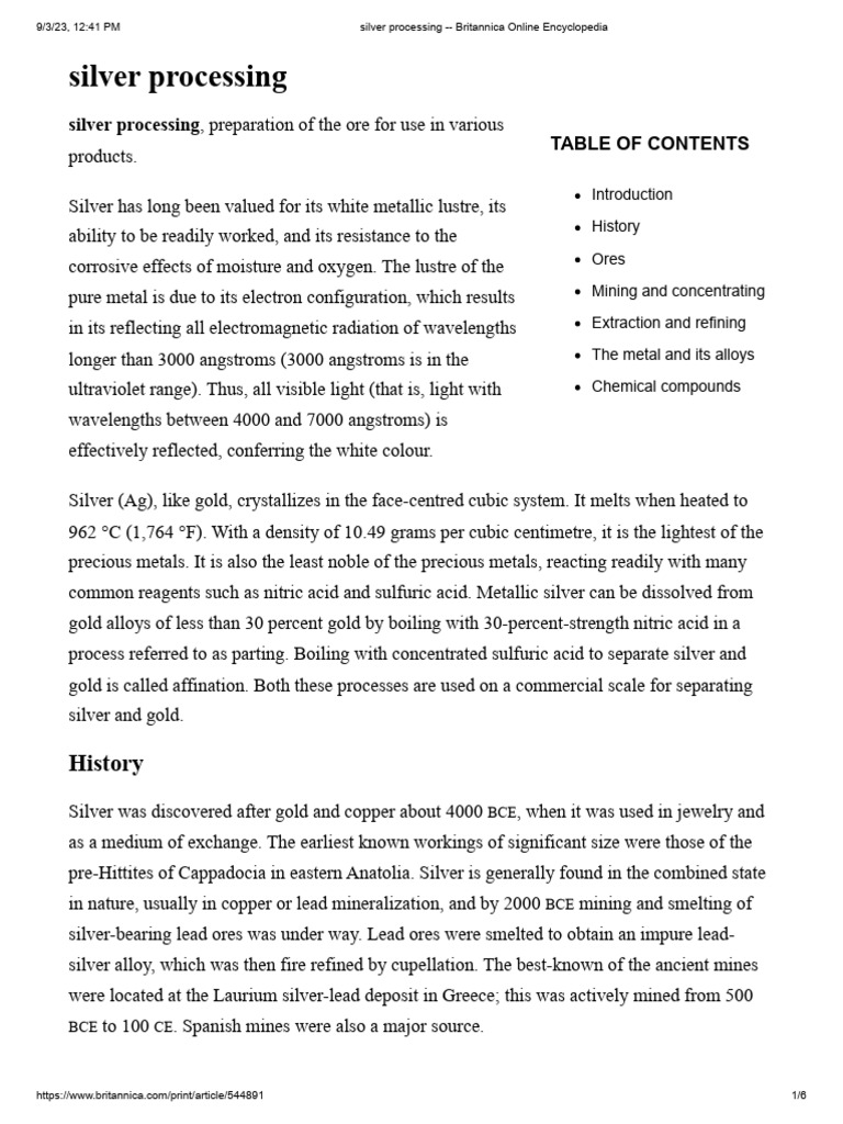 Silver Processing - Britannica Online Encyclopedia | PDF | Silver | Gold