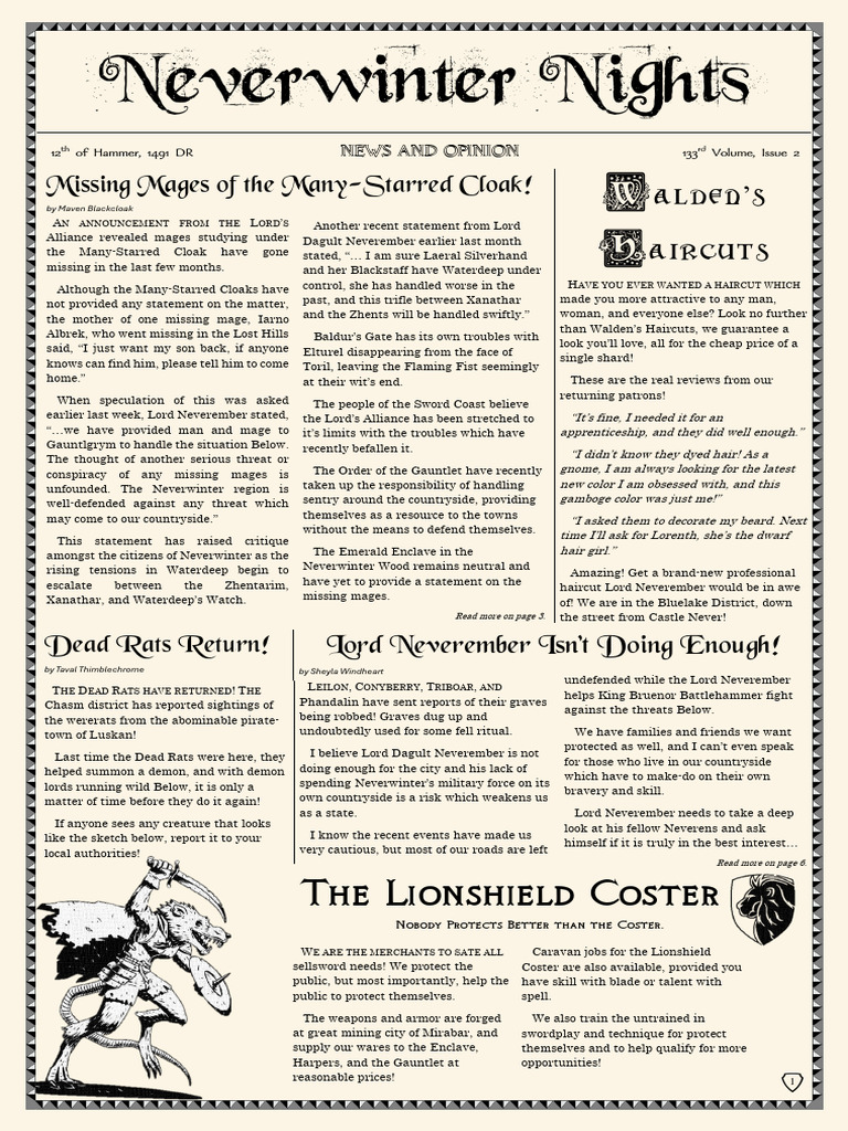 Neverwinter Nights Broadsheet | PDF | Forgotten Realms