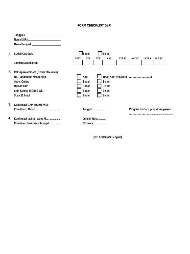 Form Checklist DSR (AutoRecovered) | PDF
