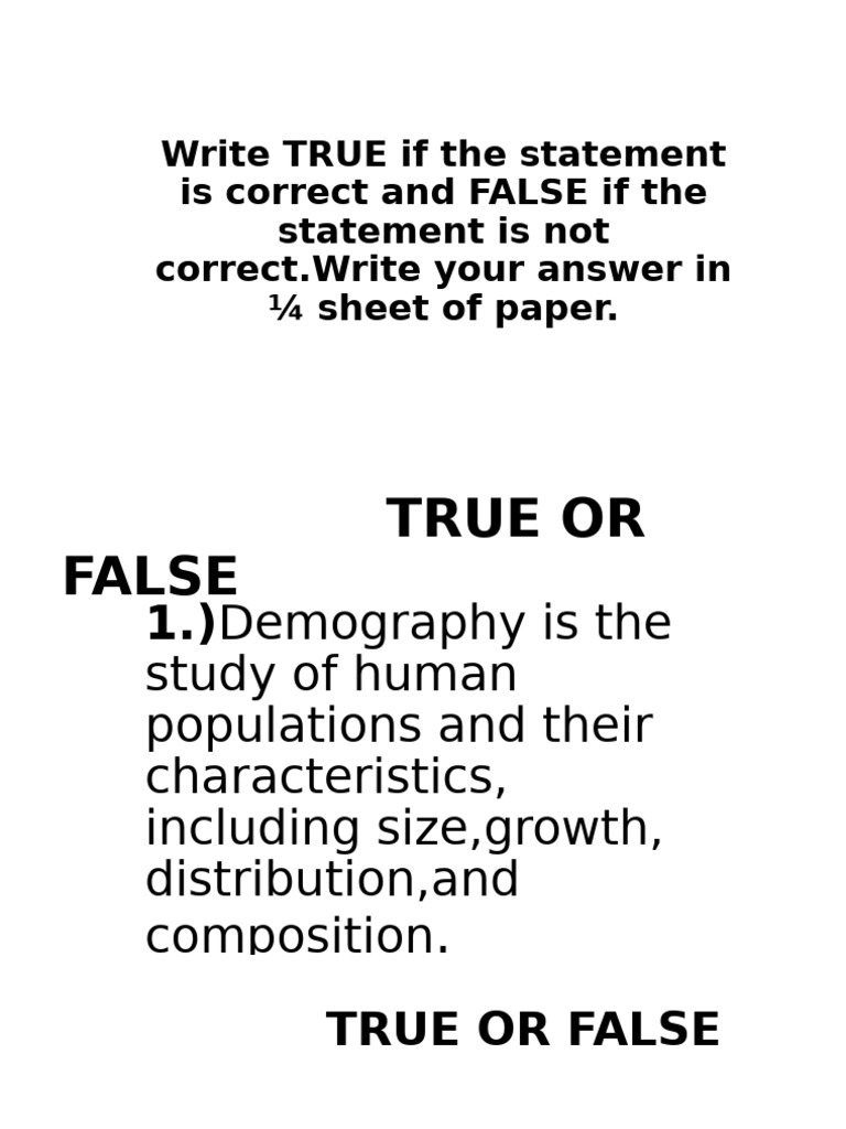 Write TRUE If The Statement Is Correct and FALSE If The Statement Is ...