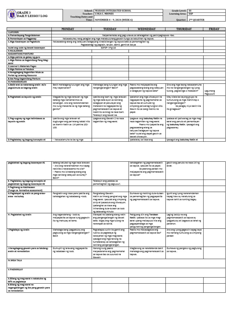 DLL - Esp 3 - Q2 - W6 | PDF