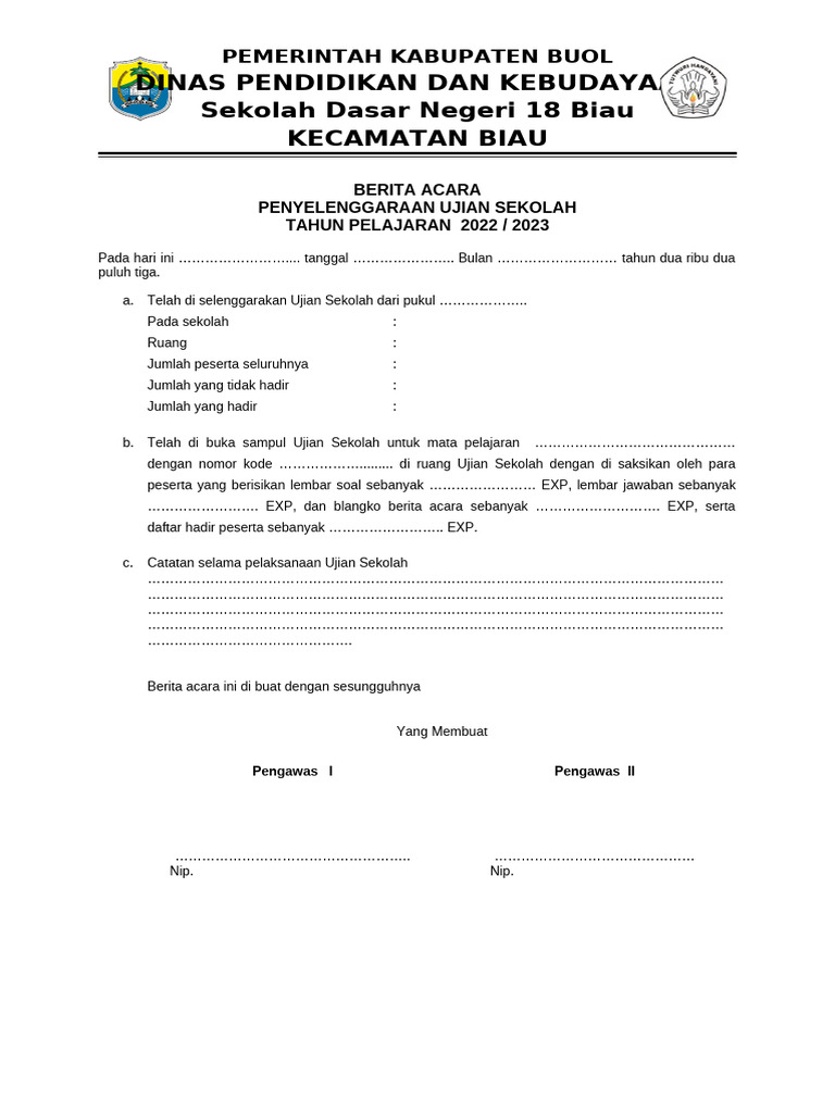 Berita Acara Ujian Sekolah 2022/2023 | PDF | Game & Aktivitas