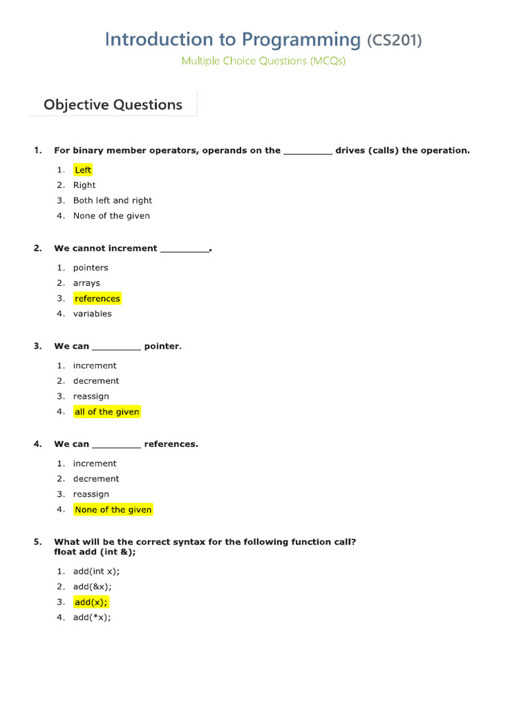 CS201 All Mcqs | PDF