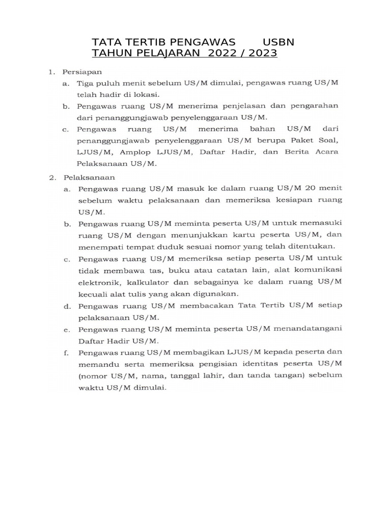 Tata Tertib Pengawas Usbn | PDF