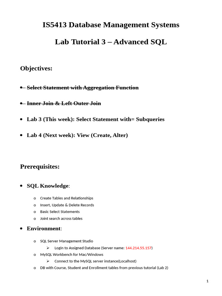 Advanced SQL Lab for Students | PDF | Data | Databases