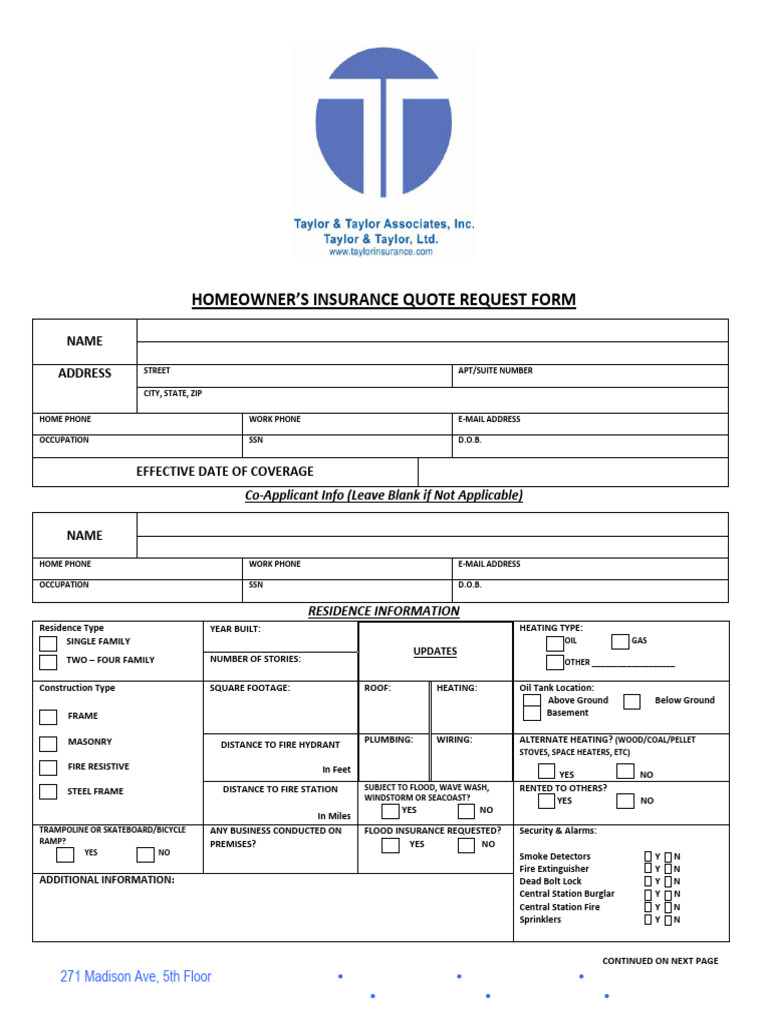 Homeowners Insurance Quote Request | PDF | Insurance | Deductible