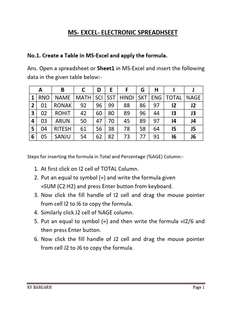 Class-Ix - Electronic Spreadhseet | PDF | Microsoft Excel | Spreadsheet