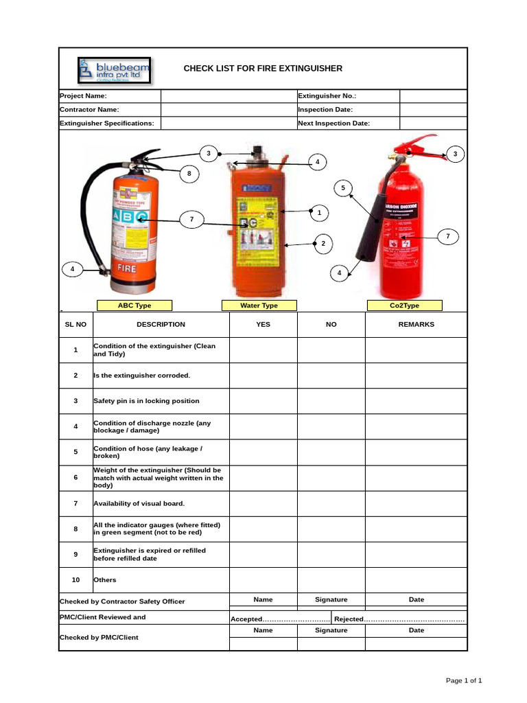 OHSE Checklist For Fire Extinguisher | PDF