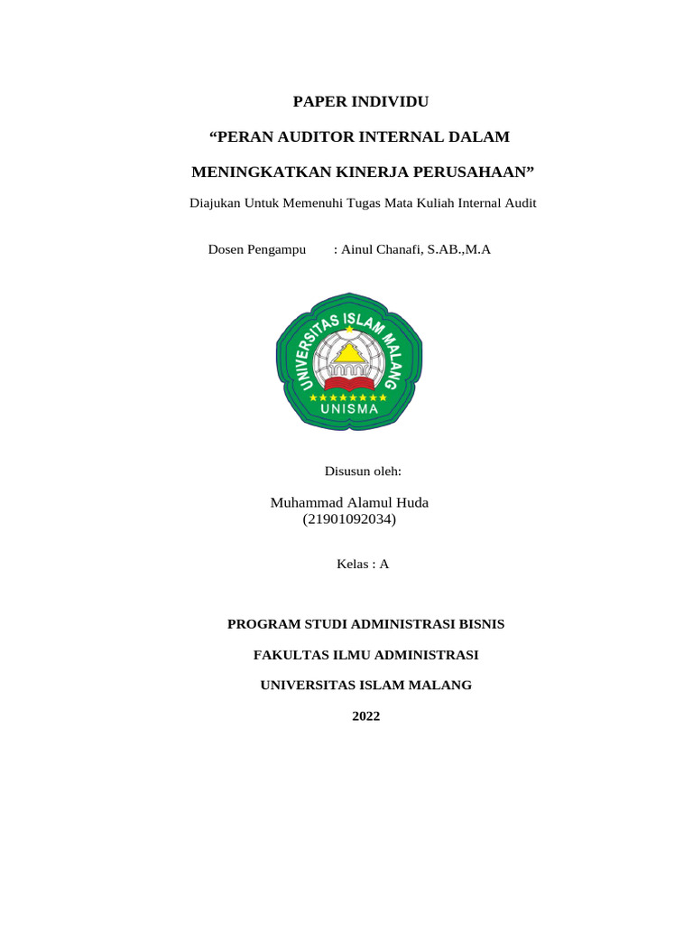 Peran Auditor Internal dalam Kinerja Perusahaan | PDF