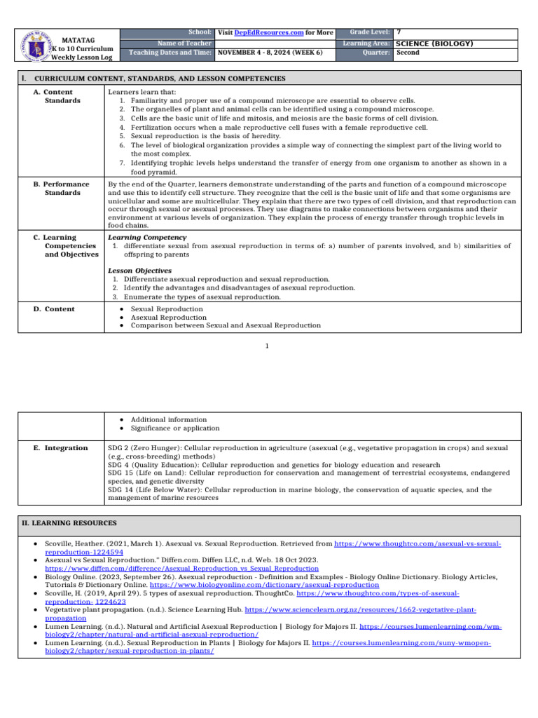DLL Matatag - Science 7 Q2 W6 | PDF | Reproduction | Grafting