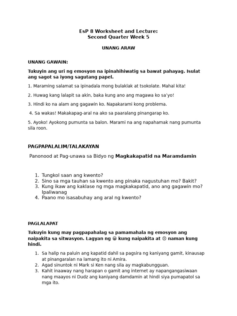 EsP8 Worksheet Q2 W5 | PDF