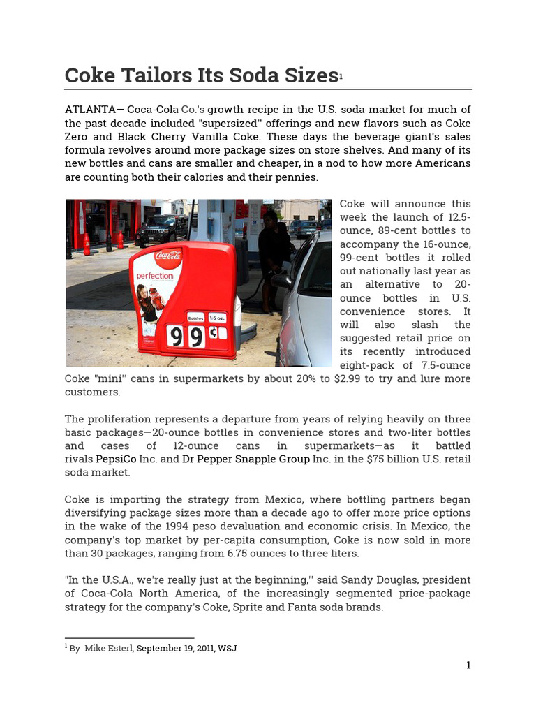 Coke Tailors Its Soda Sizes | PDF | Coca Cola | The Coca Cola Company