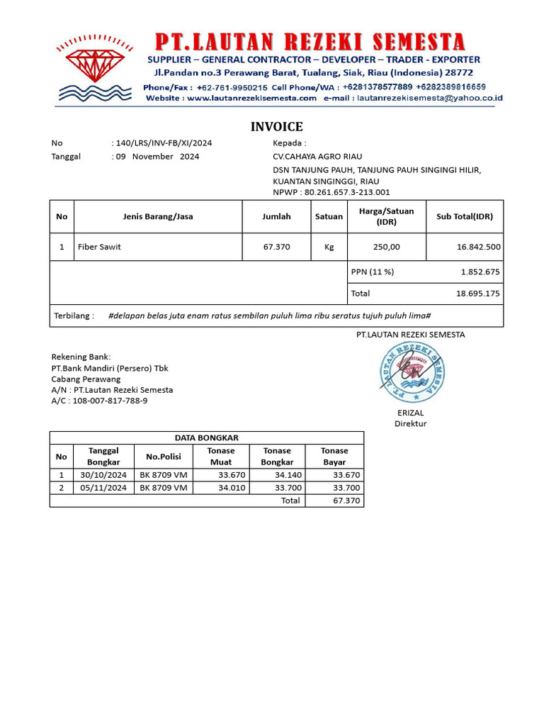 Invoice CV Cahaya Agro Riau 2024 | PDF