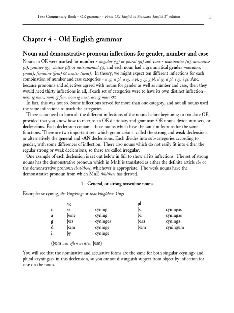 Old English Grammar | PDF | Grammatical Number | Grammatical Gender