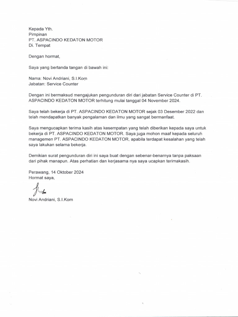 Surat Resign Novi | PDF