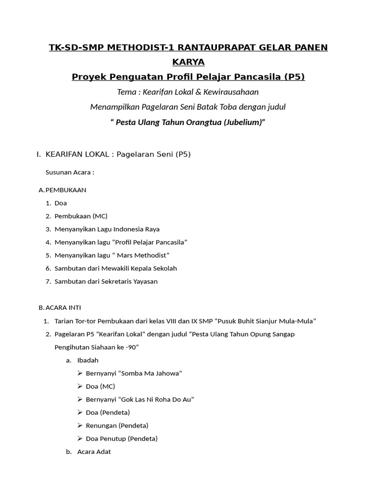 Susunan Acara P5 | PDF | Ilmu Sosial | Seni