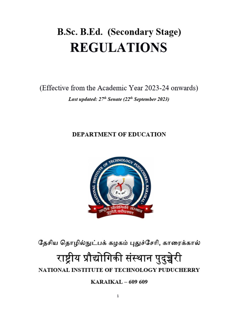B.sc. B.ed. (Secondary Stage) Programme Regulations (Effective From AY ...
