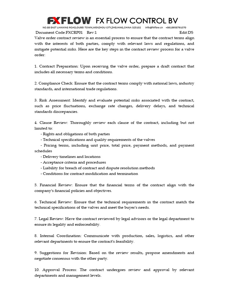 Valve Order Contract Review Process | PDF | Business | Business Law