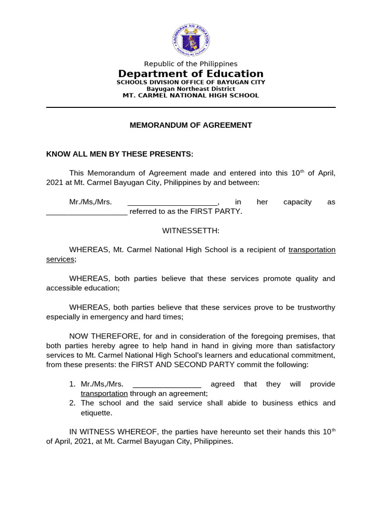 Memorandum of Agreement | PDF | Wellness