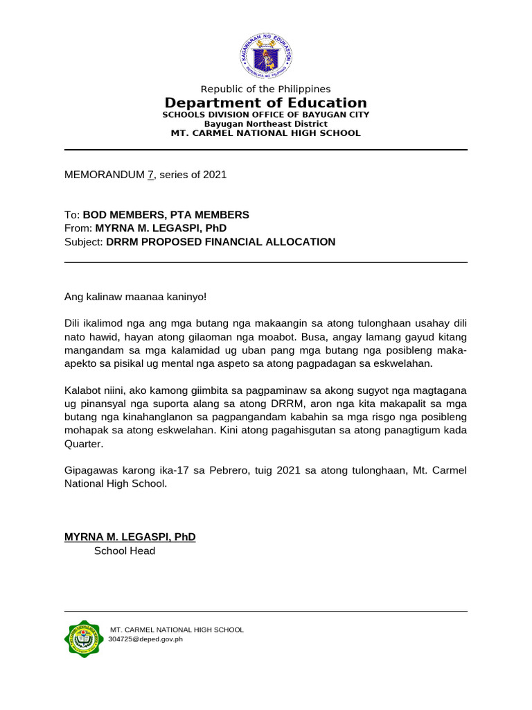 Memo For Bod Support | PDF