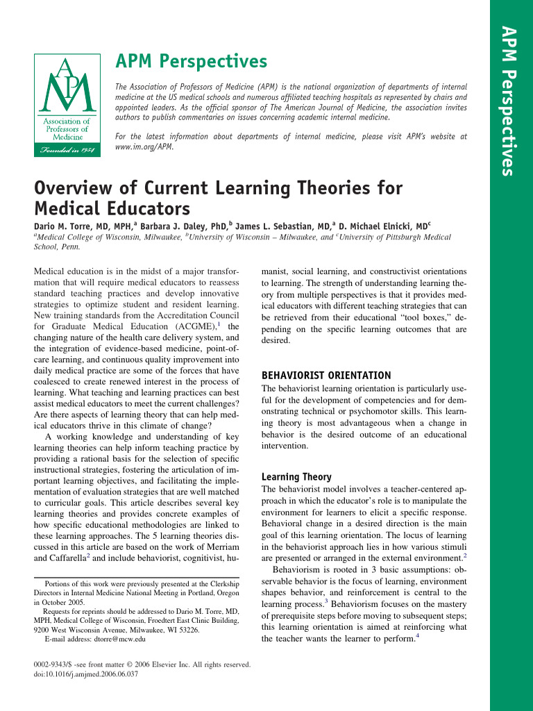 Key Learning Theories for Medical Educators | PDF | Learning ...