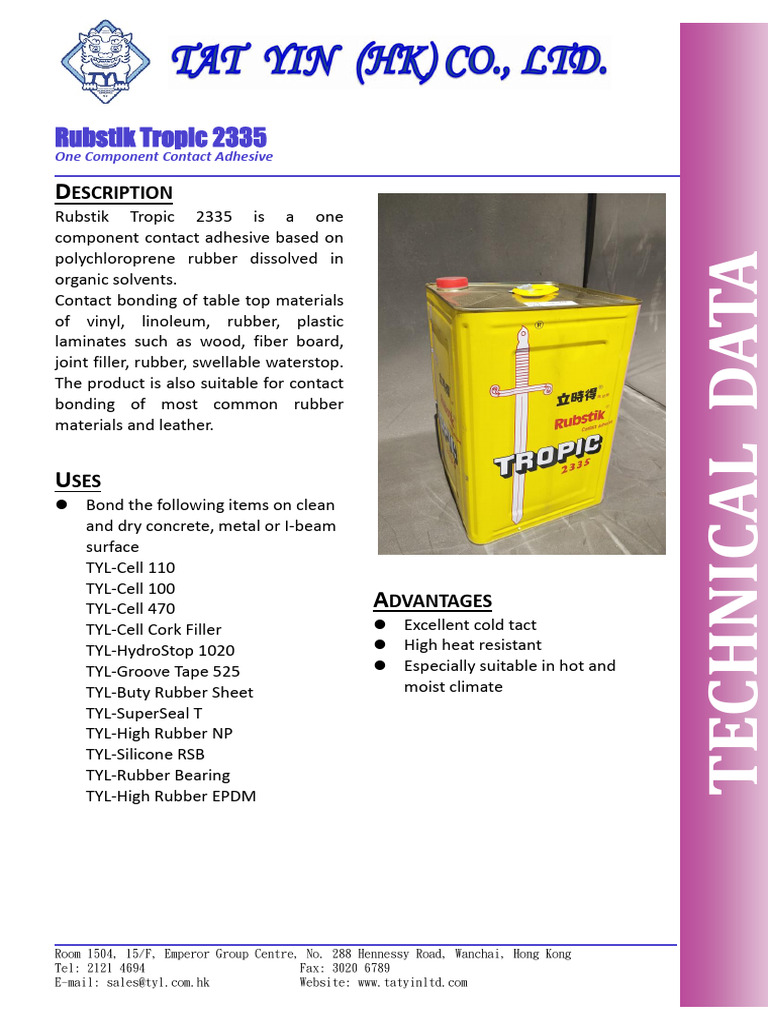 Rubstik Tropic 2335 Catalouge | PDF | Adhesive | Natural Rubber
