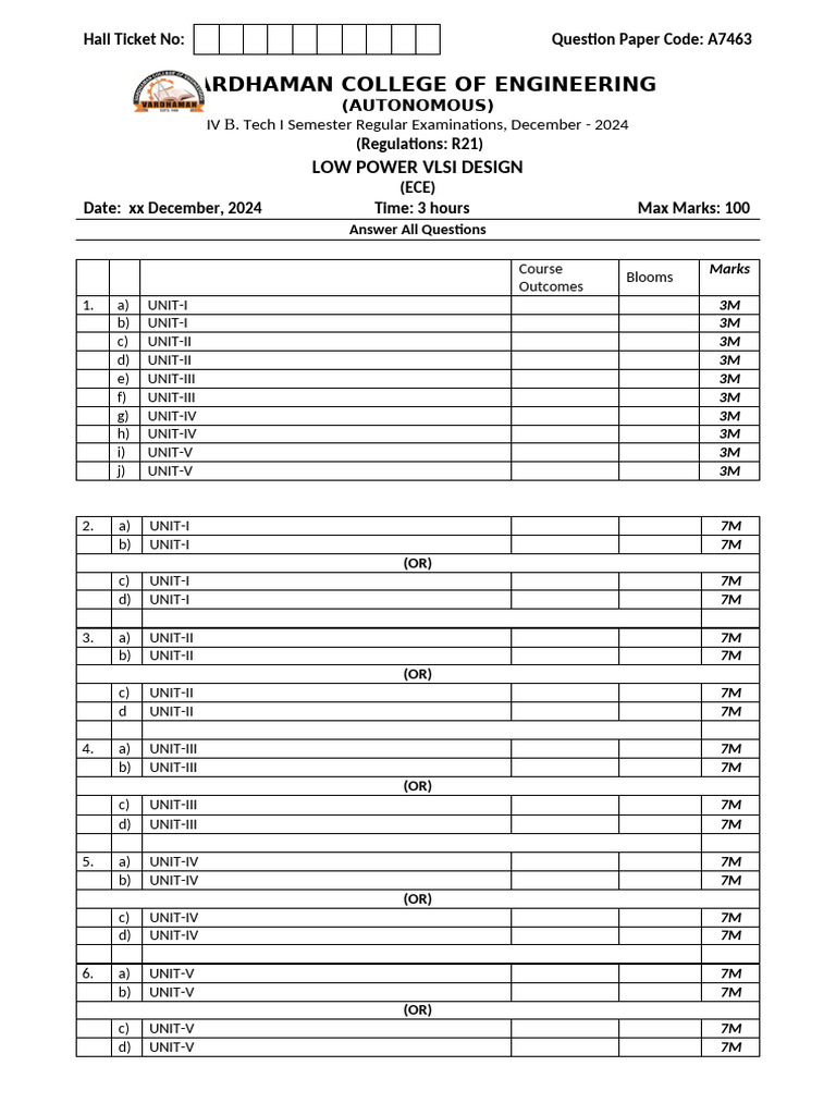 Theory Question Paper Format | PDF