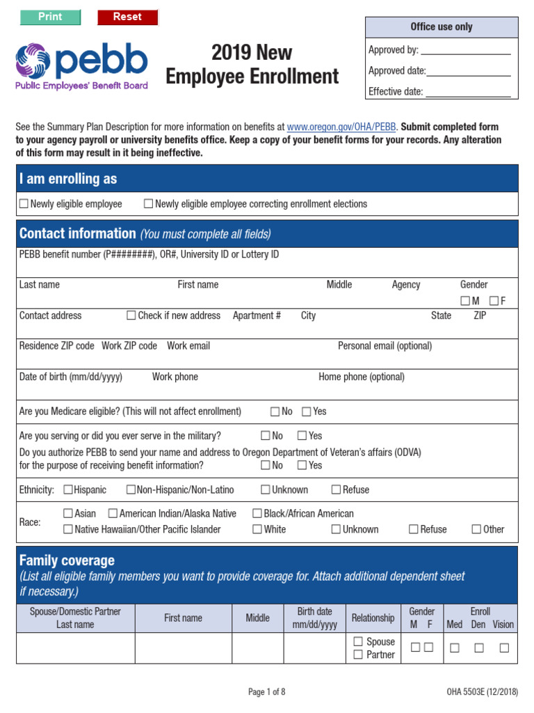 2019 PEBB New Employee Enrollment Form | PDF | Race And Ethnicity In ...