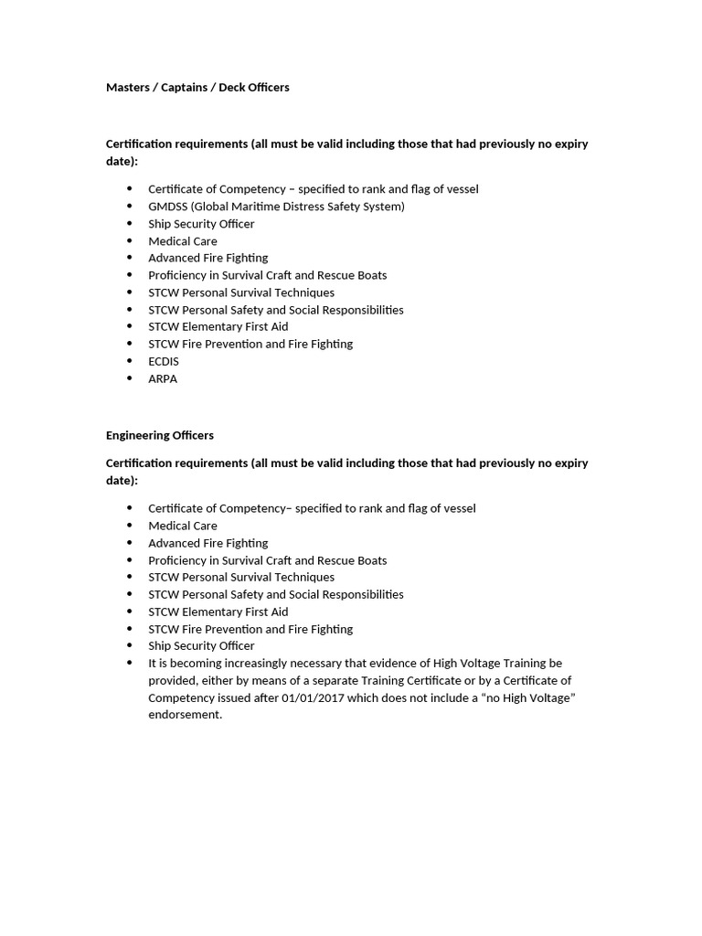 STCW Rank Requirements | PDF | Technology & Engineering
