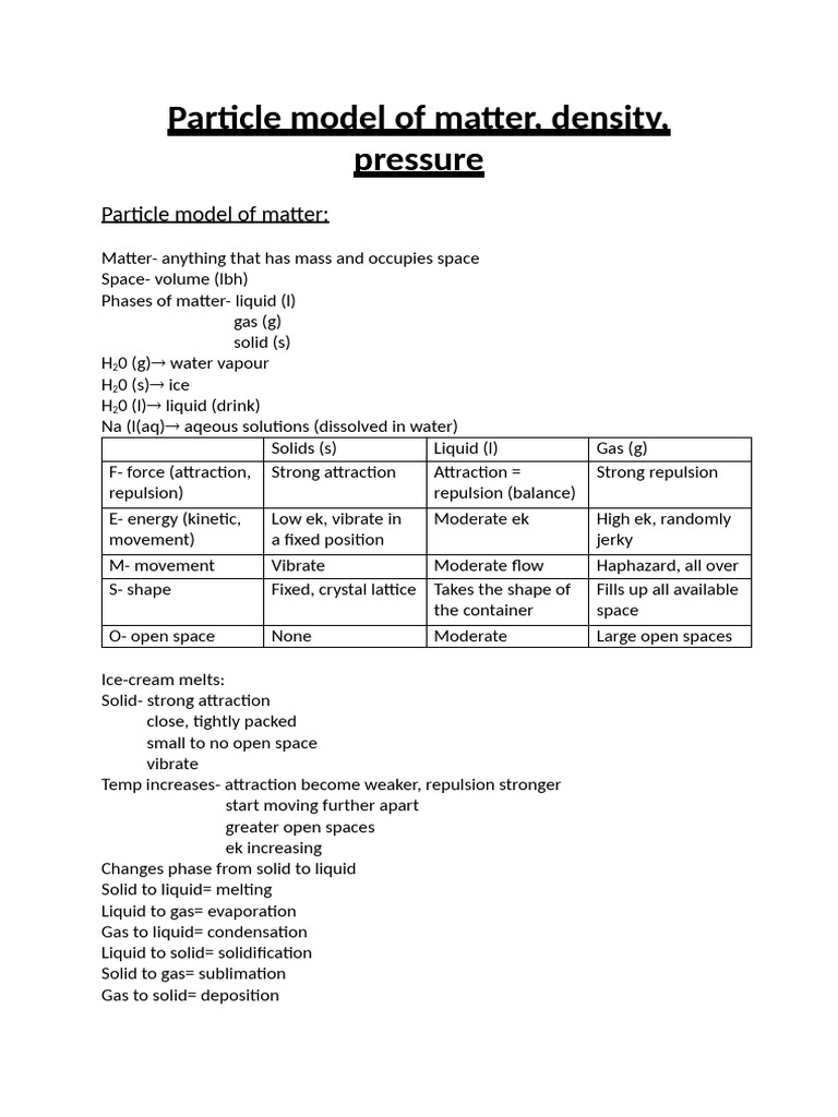 Particle Model of Matter, Density, Gas Pressure | PDF | Gases ...