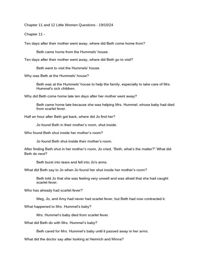 Chapter 11 and 12 Little Women Questions | PDF | Little Women