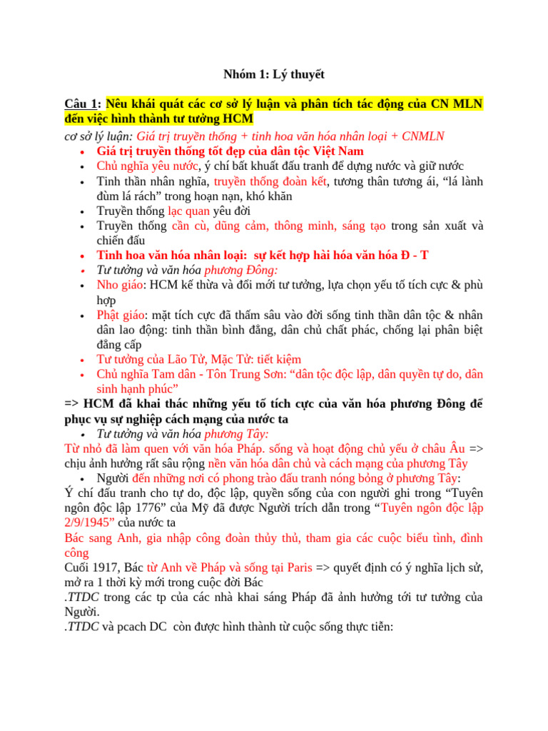 De Cuong On Tap Mon TTHCM | PDF