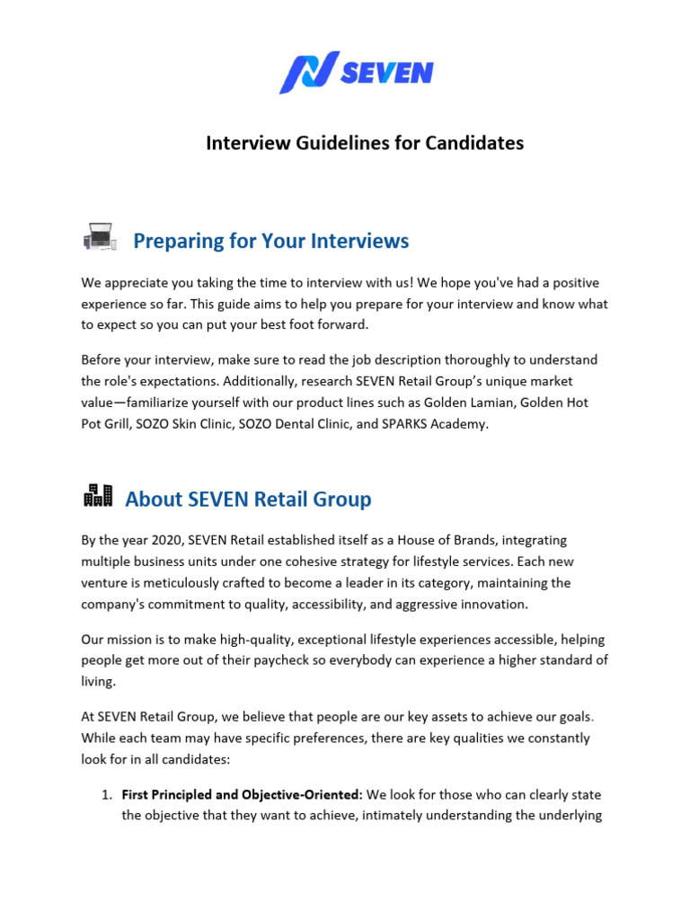SEVEN Retail - Candidate's Interview Guidelines | PDF | Thought ...