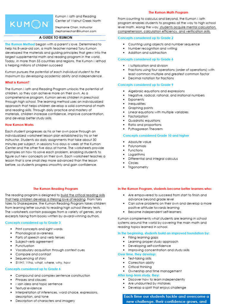 Kumon Program Overview for Walnut Creek | PDF | Mathematics | Numbers