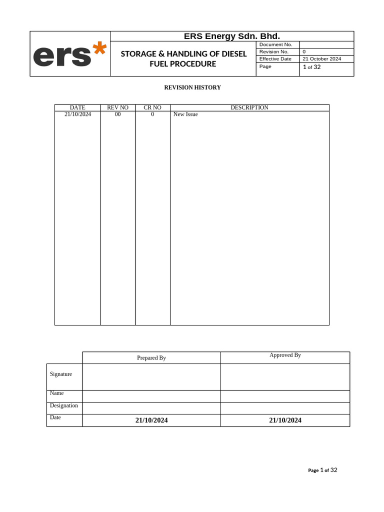 Diesel Fuel Storage and Handling SOP | PDF | Diesel Fuel | Emergency