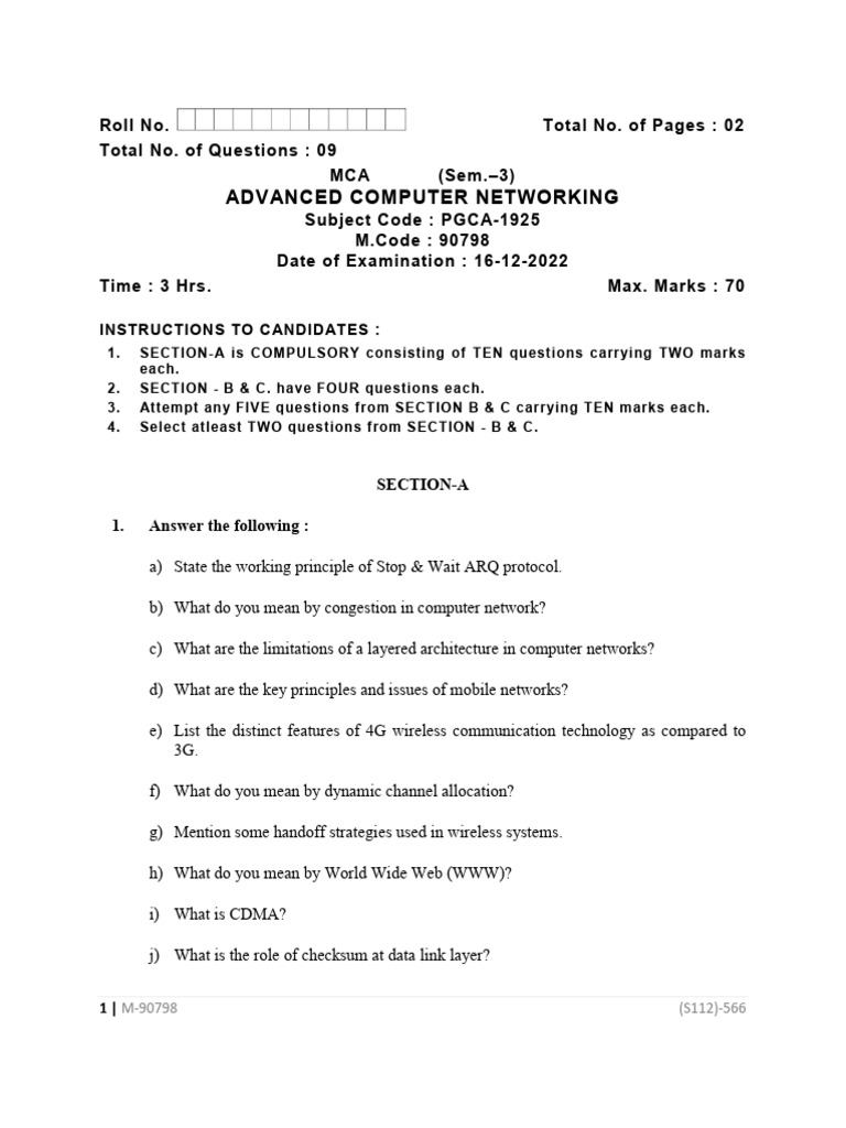 Mca 3 Sem Advanced Computer Networking 90798 Dec 2022 | PDF | Computer ...