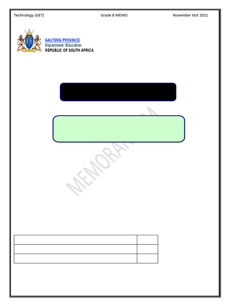 Grade 8 November Technology Memo | PDF | Lever | Gear