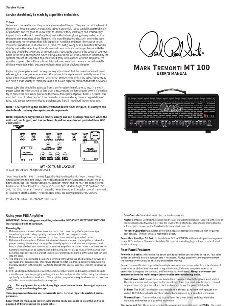 MT 100 Manual DGS Rev C-3-30-23 | PDF | Amplifier | Vacuum Tube