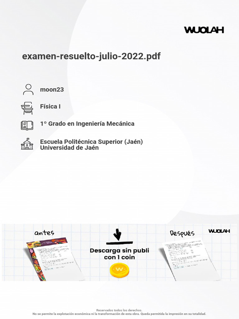 Examen Resuelto Física I, Julio 2022 | PDF