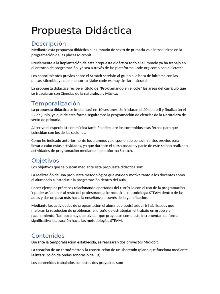 Mi Modelo de Propuesta Didáctica | PDF | Aprendizaje | Enseñando