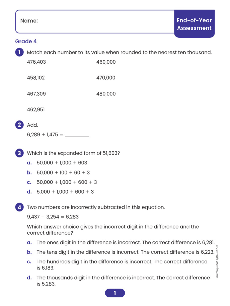 Grade 4 Math End-of-Year Assessment | PDF | Triangle | Mathematics