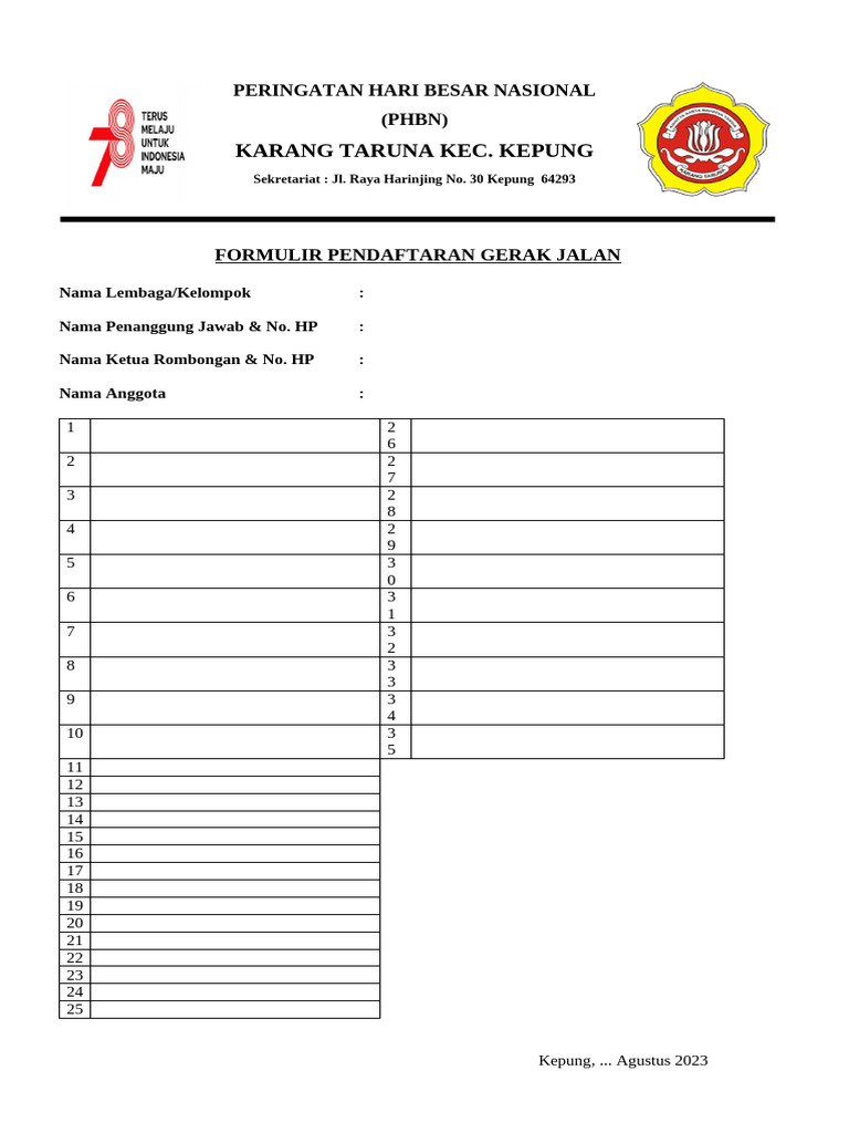 Formulir Pendaftaran PHBN | PDF