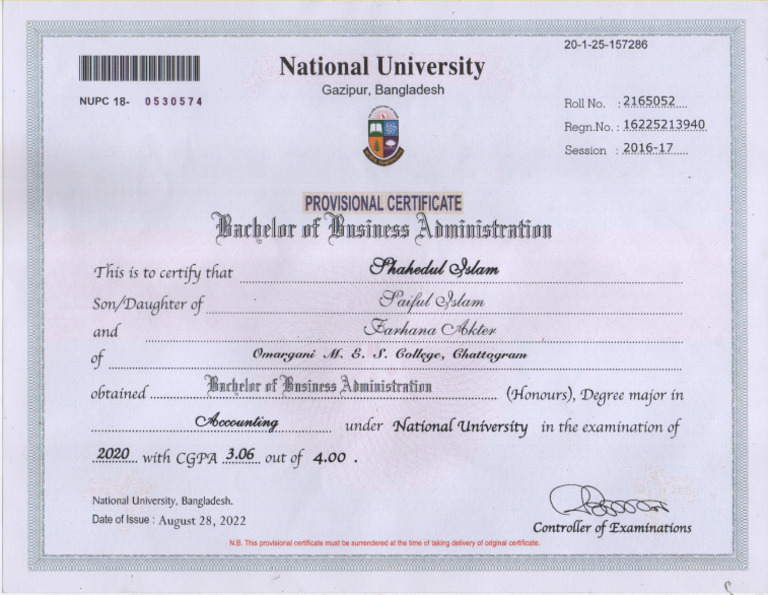 Bacbelor Cert1 | PDF