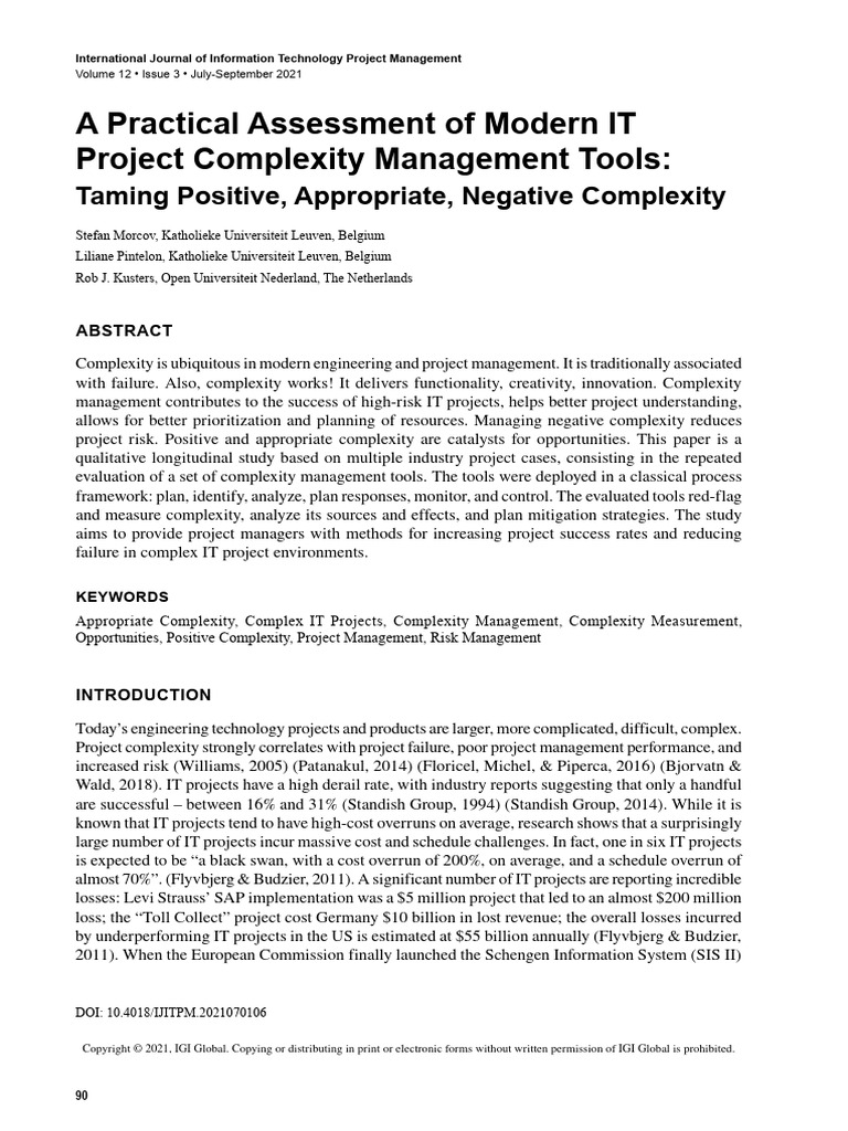 A Practical Assessment of Modern IT Project Complexity Management Tools - Taming Positive ...