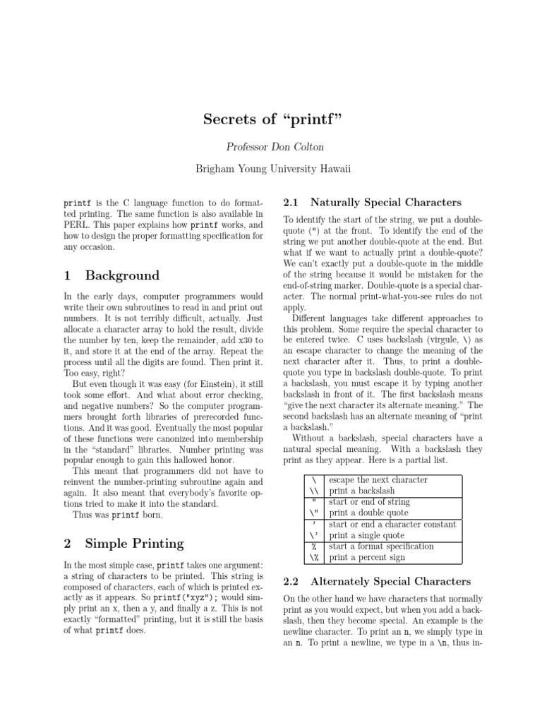 Secrets Of Printf Pdf Computer Programming Computing