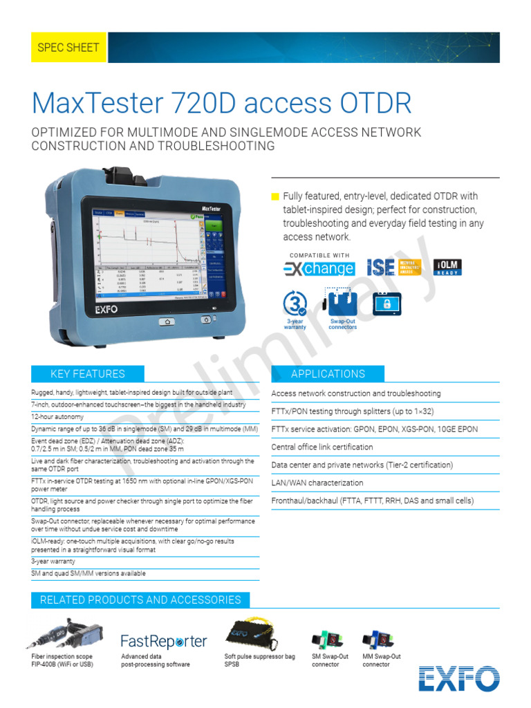 Exfo Spec-Sheet Maxtester-720d v1 en | PDF | Optical Fiber | Wi Fi