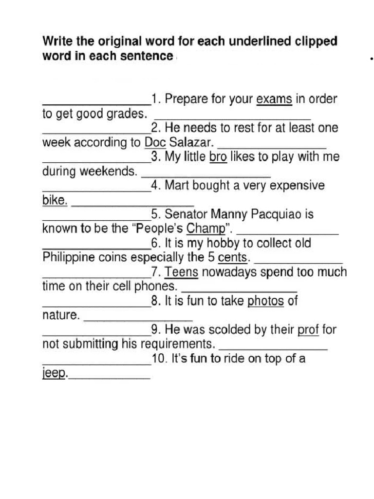 Clipped Words Activity | PDF