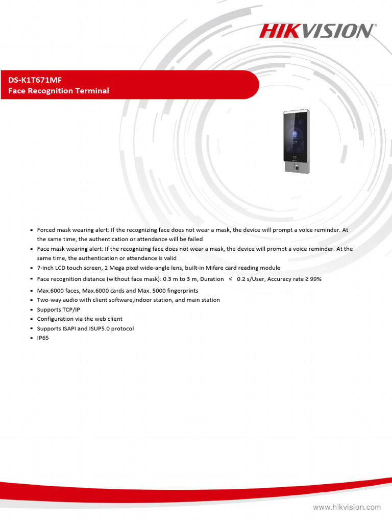 DS K1T671MF Face Recognition Terminal - Datasheet | PDF | Computer ...