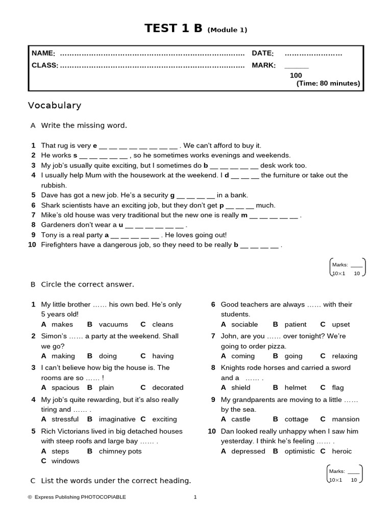 Upstream Elem A2 Test 1B | PDF | Home & Garden
