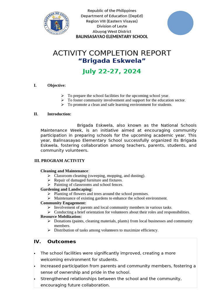 ACR brigada eskwela | PDF | Volunteering | Teachers